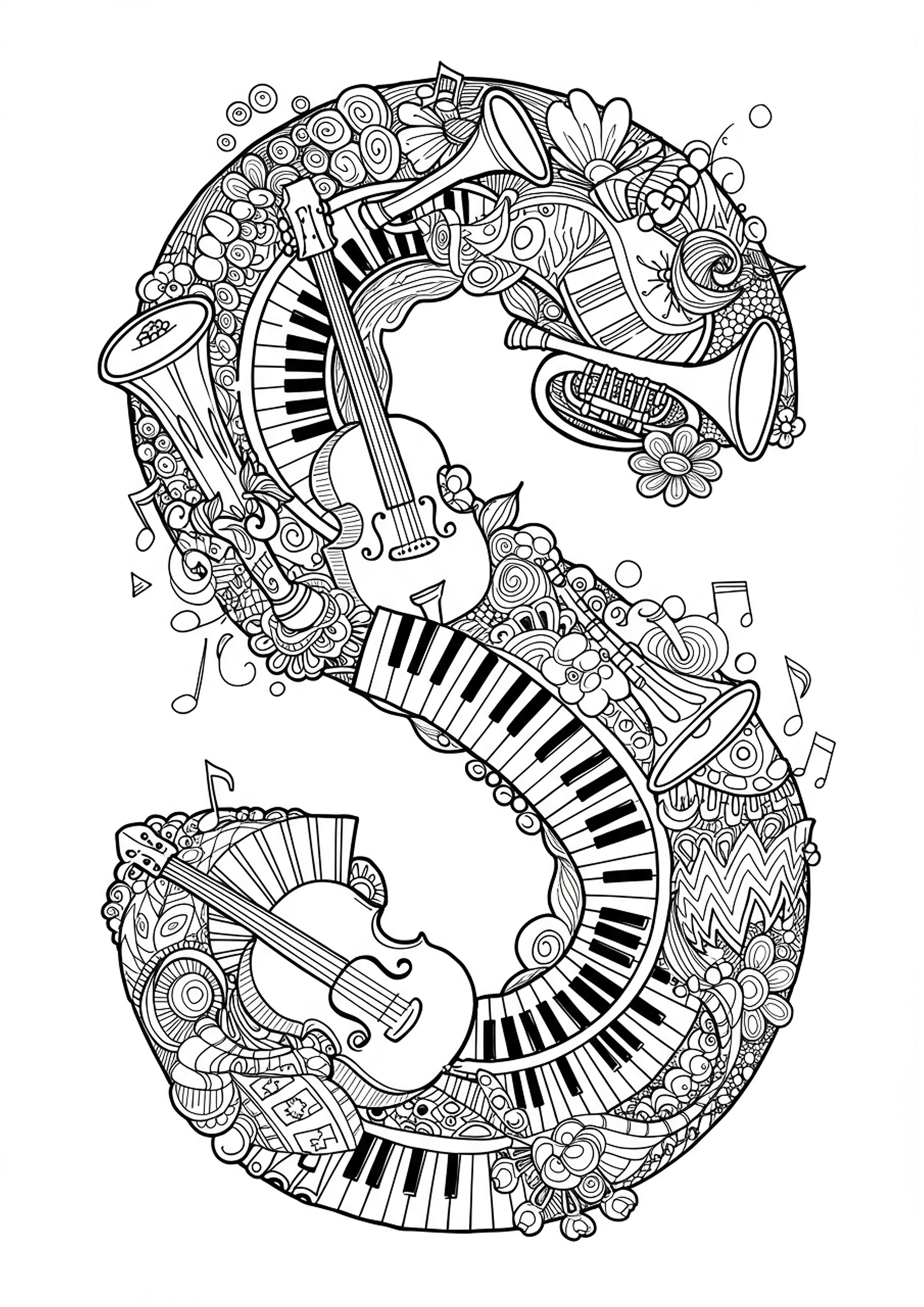 Symphony of Instruments Letter S Coloring Art - Free Coloring Page ...