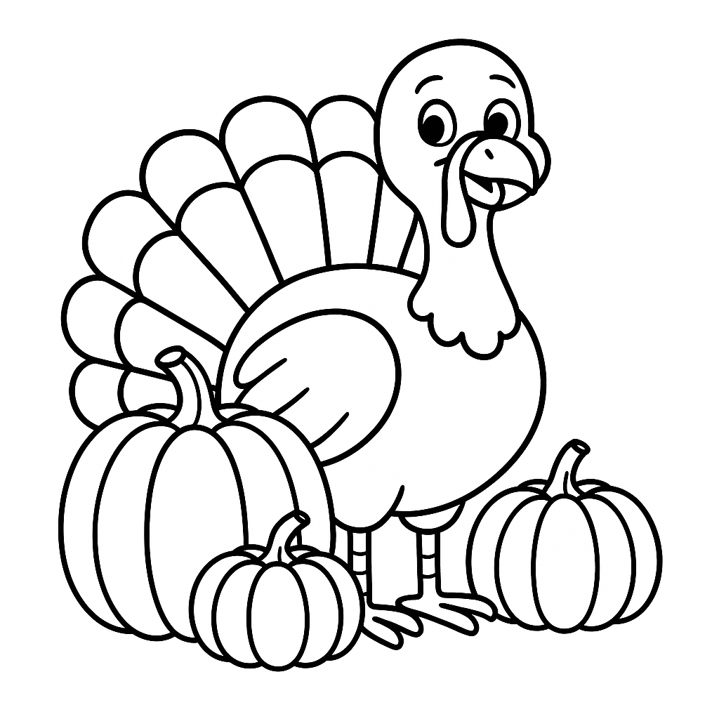Thanksgiving Turkey with Pumpkins Coloring Page - Free Coloring Page ...