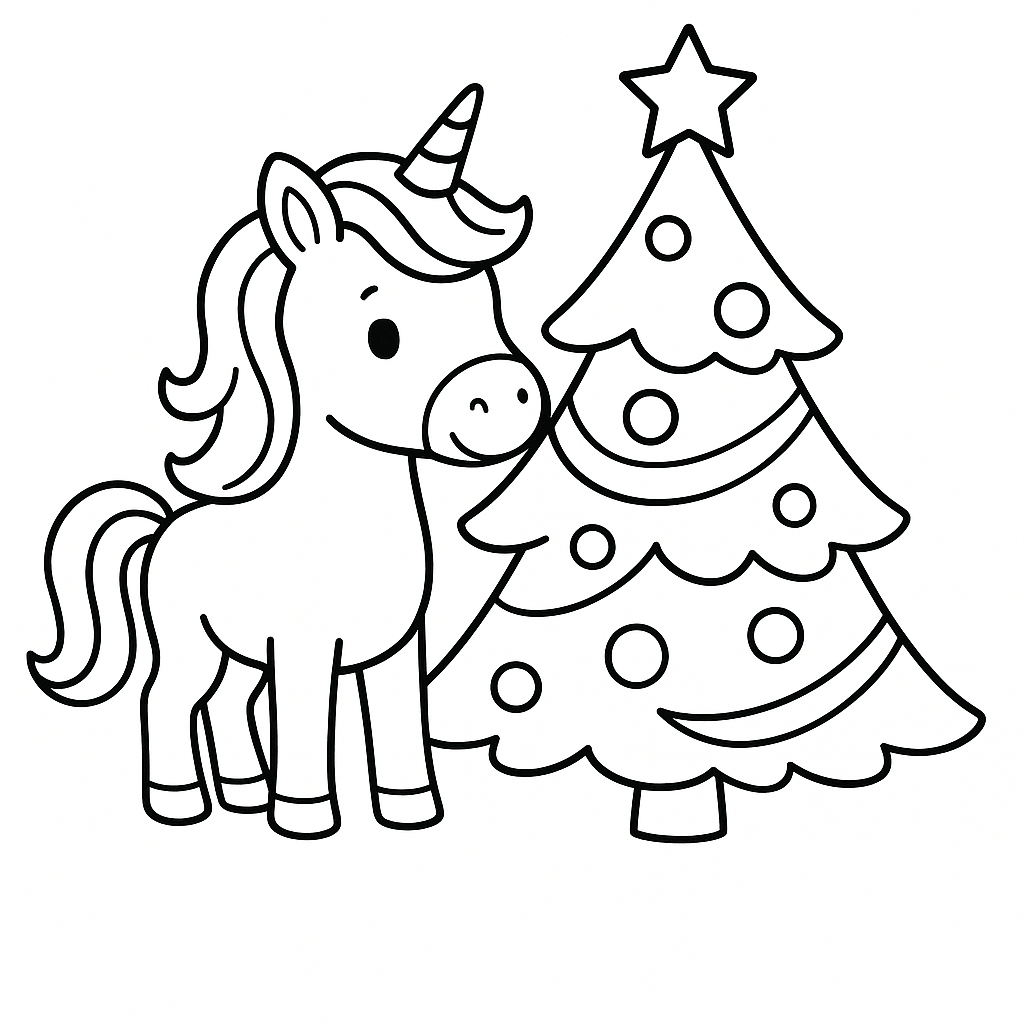 Unicorn and Christmas Tree Coloring Page - Free Coloring Page ...