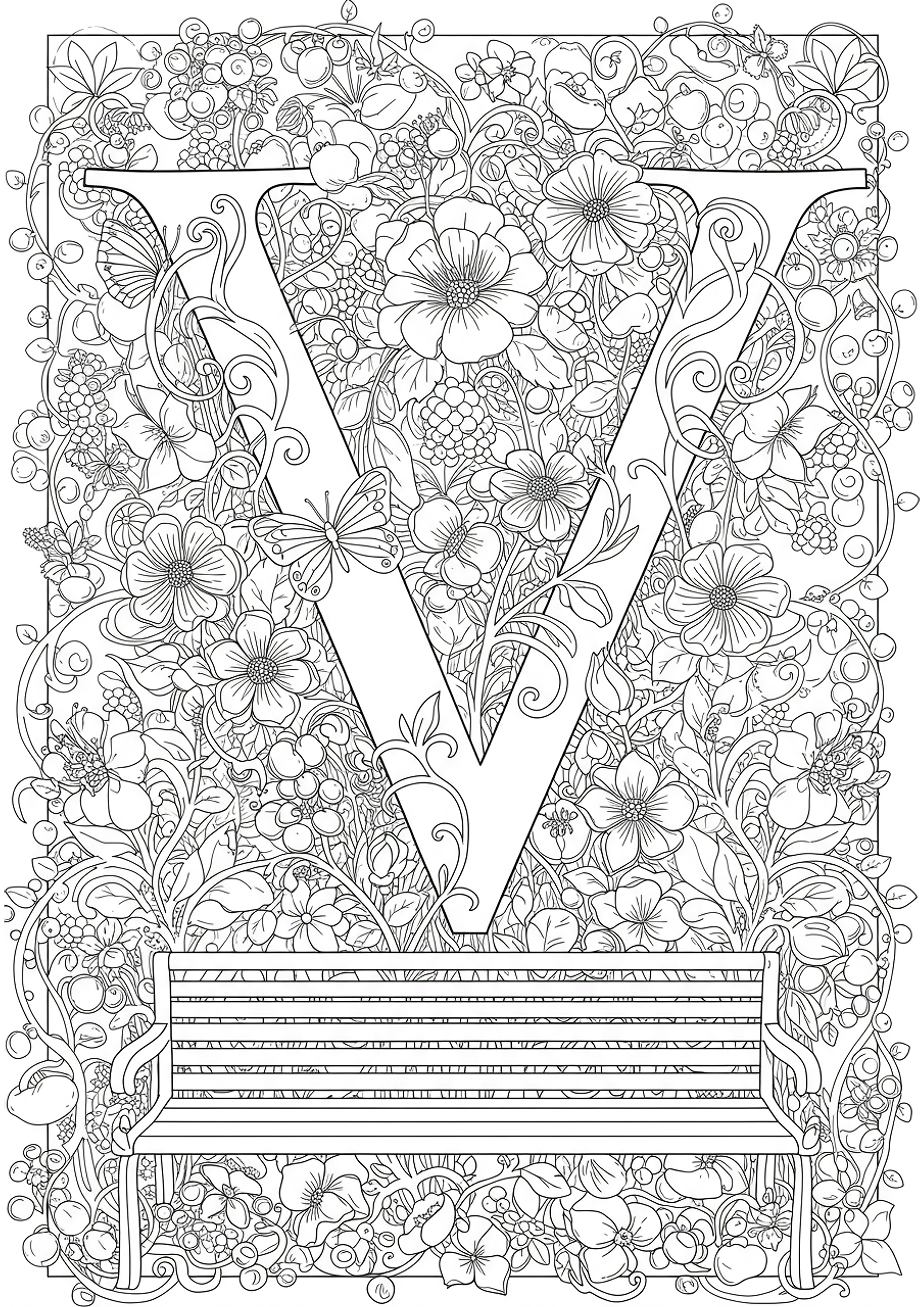 Victorian Garden Letter V Coloring Page - Free Coloring Page ...