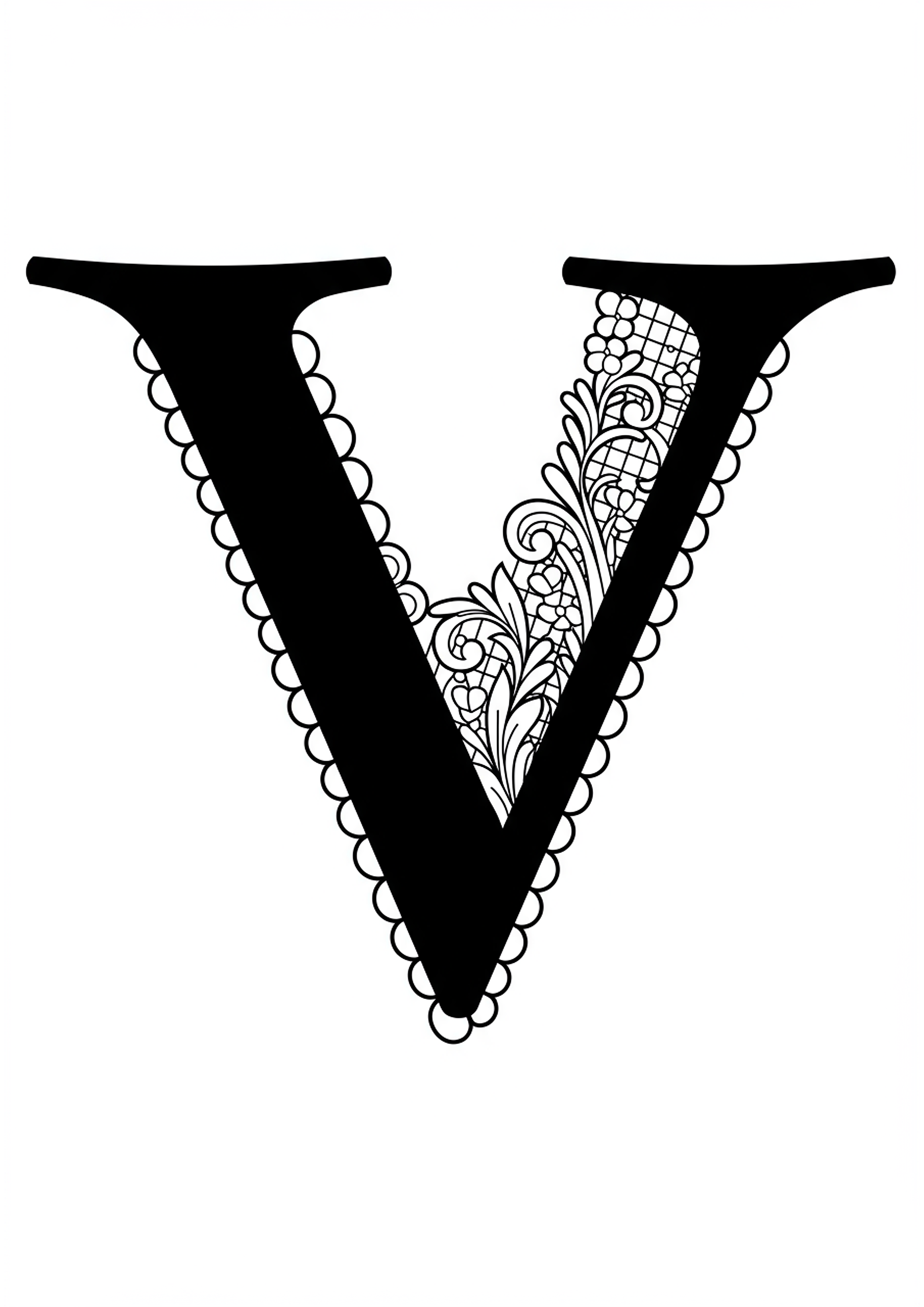 Victorian Letter V with Ornamental Lace - Free Coloring Page ...