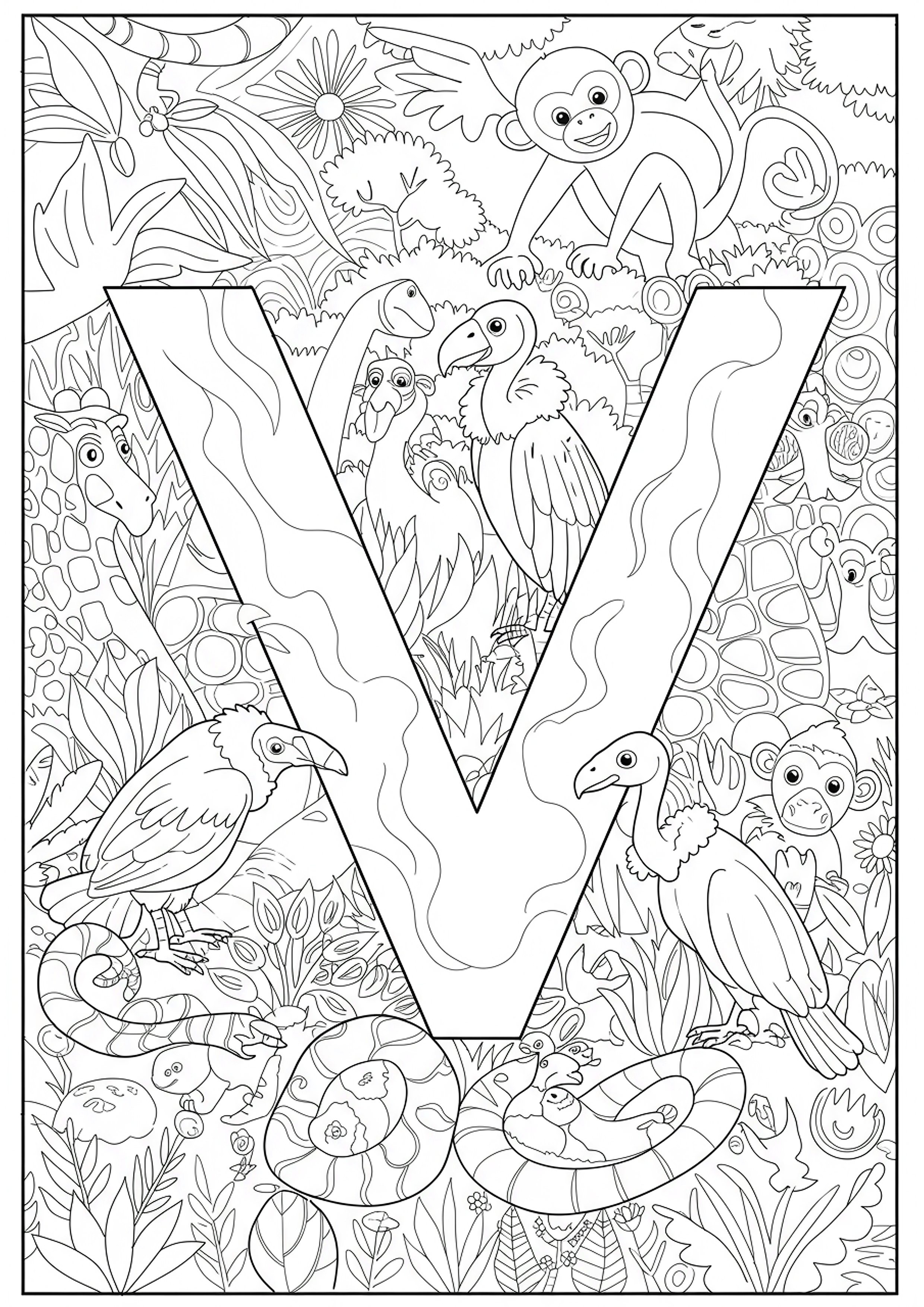 Visiting the Zoo Letter V Coloring Page - Free Coloring Page ...