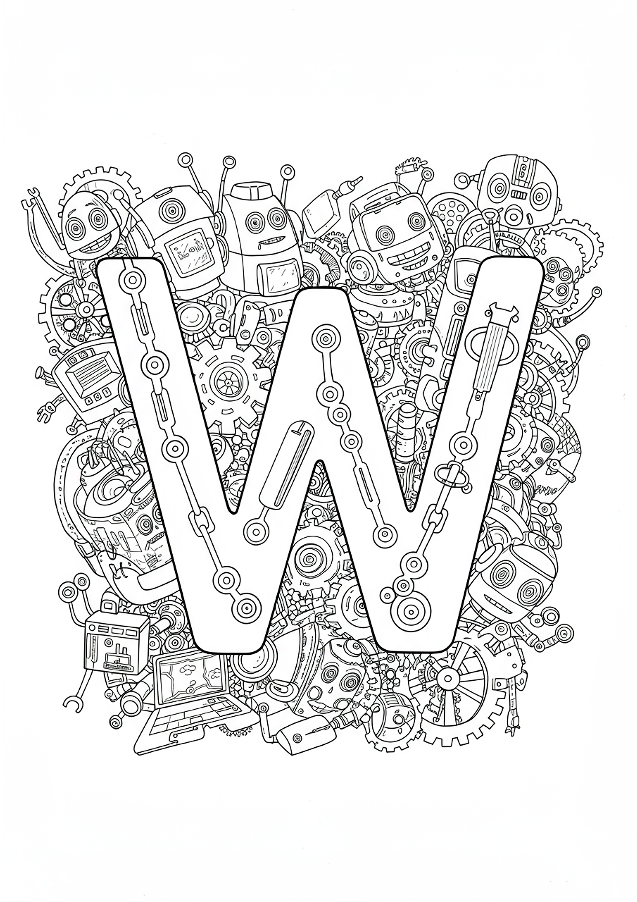 Wacky Robots Letter W STEM Coloring Adventure - Free Coloring Page ...