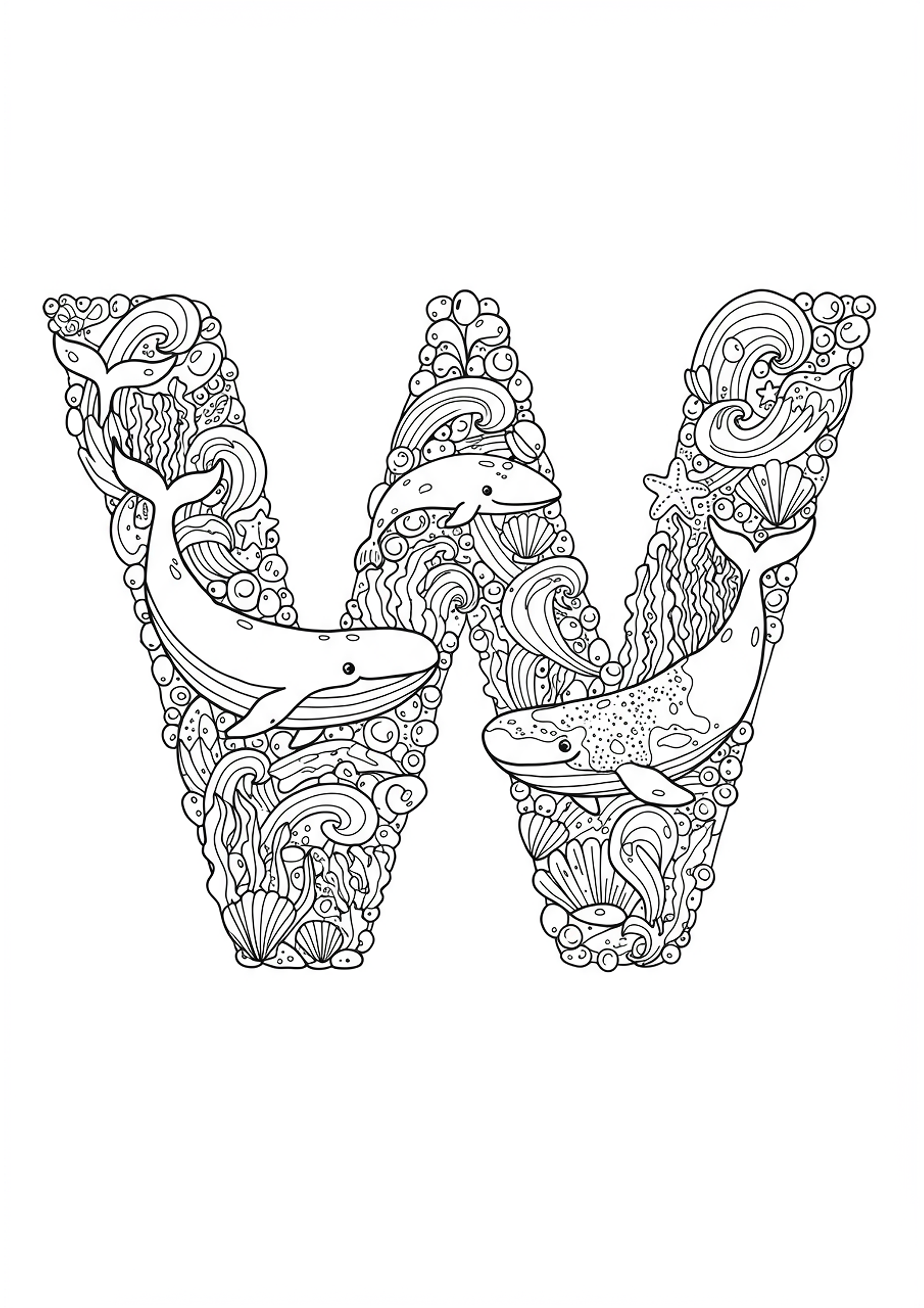 Whale Wonders Under the Sea Letter W Coloring Sheet - Free Coloring ...