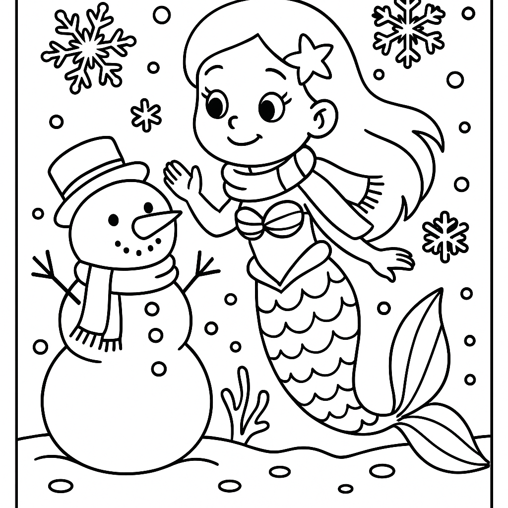 Winter Mermaid Coloring Page - Free Coloring Page | TryColoringPages