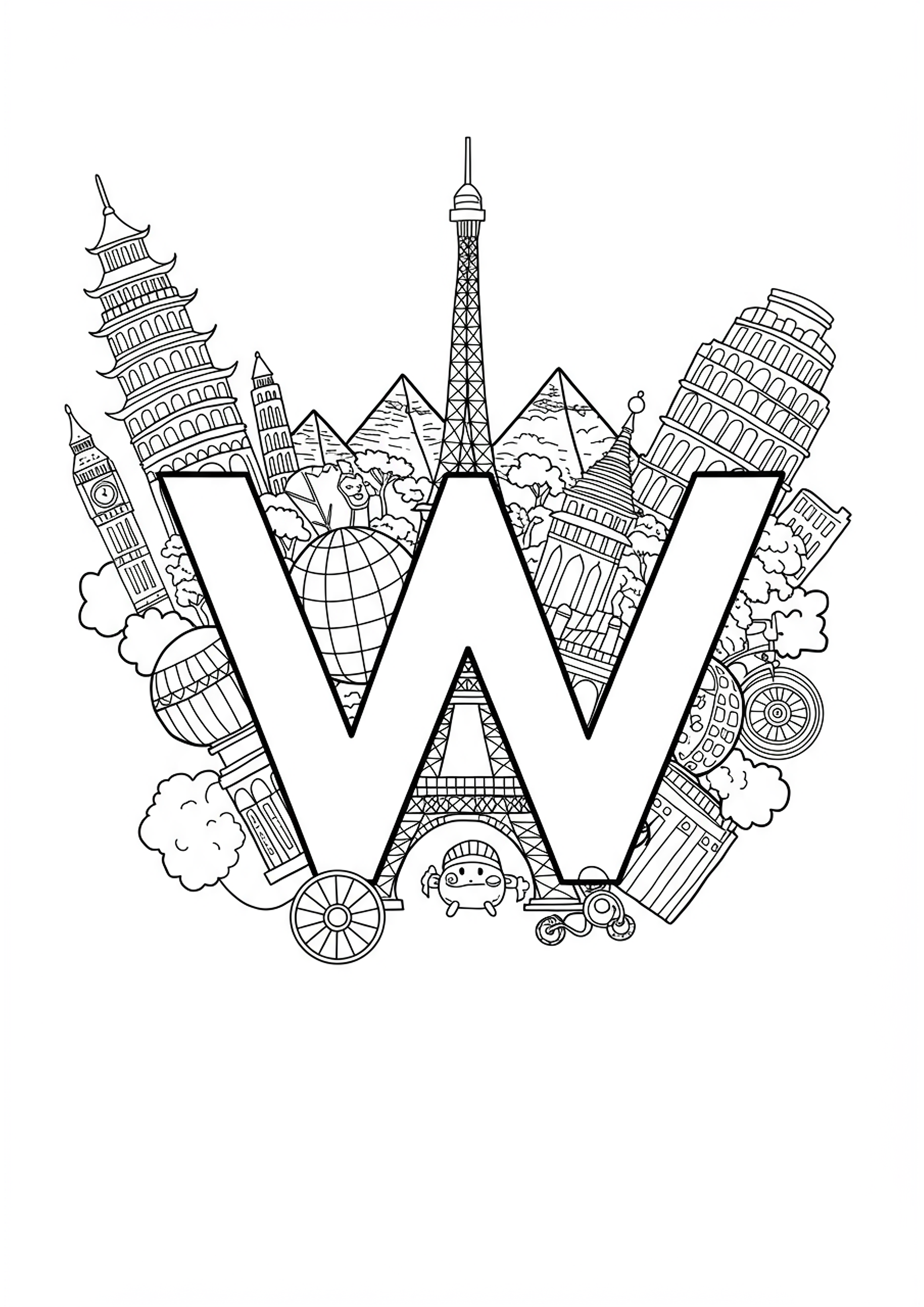 Wonderful World Landmarks Letter W Coloring Page - Free Coloring Page ...