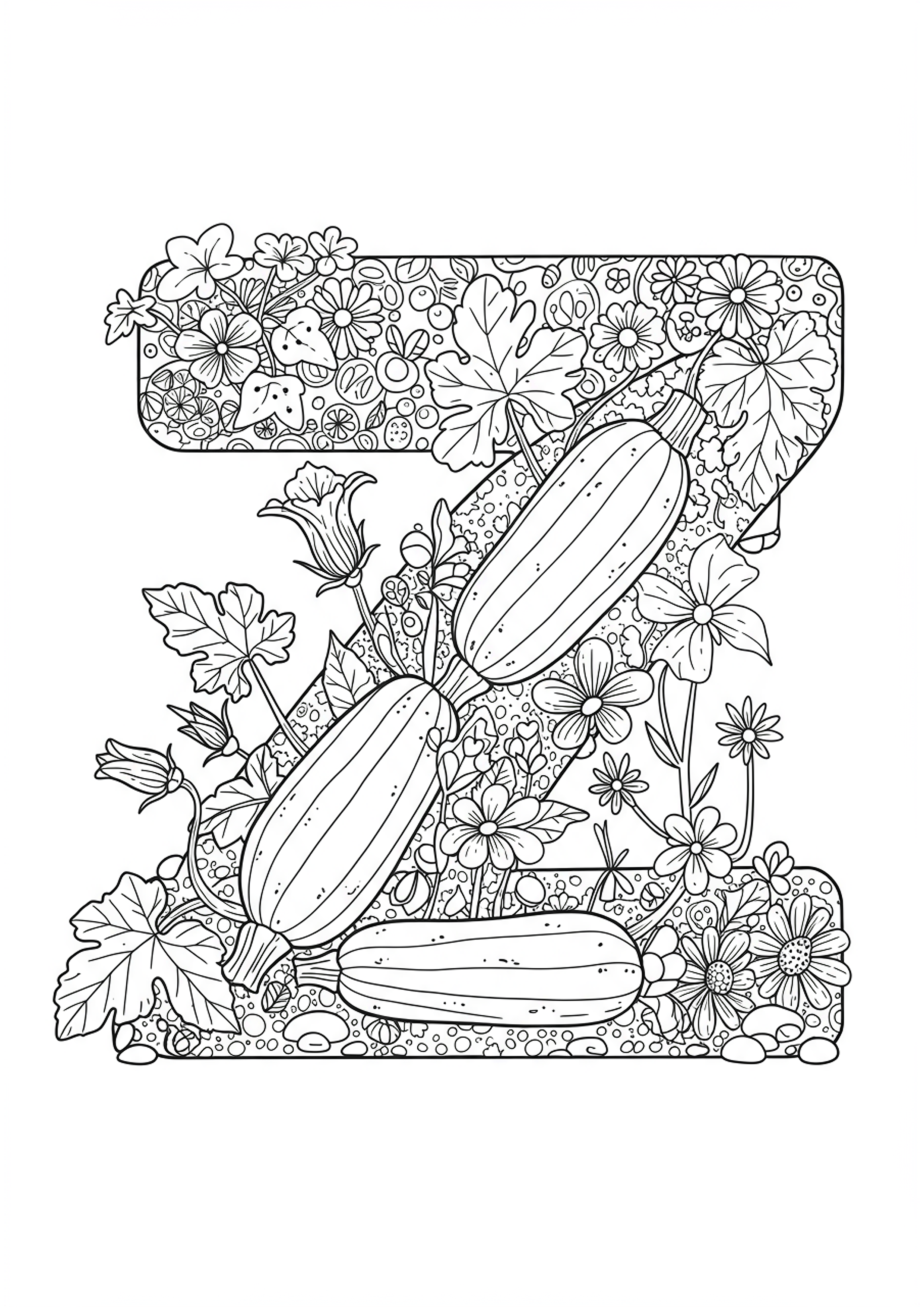 Z is for Zucchini Garden Coloring Page - Free Coloring Page ...