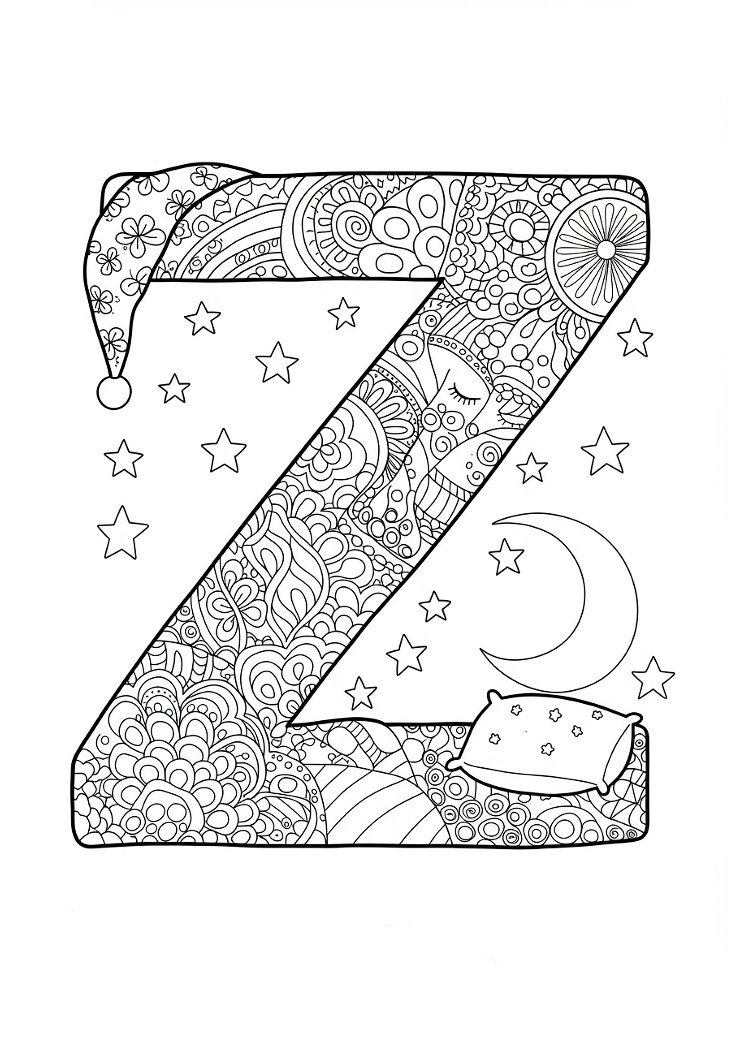 Z is for Zzz Sleepy Moon Coloring Page - Free Coloring Page ...