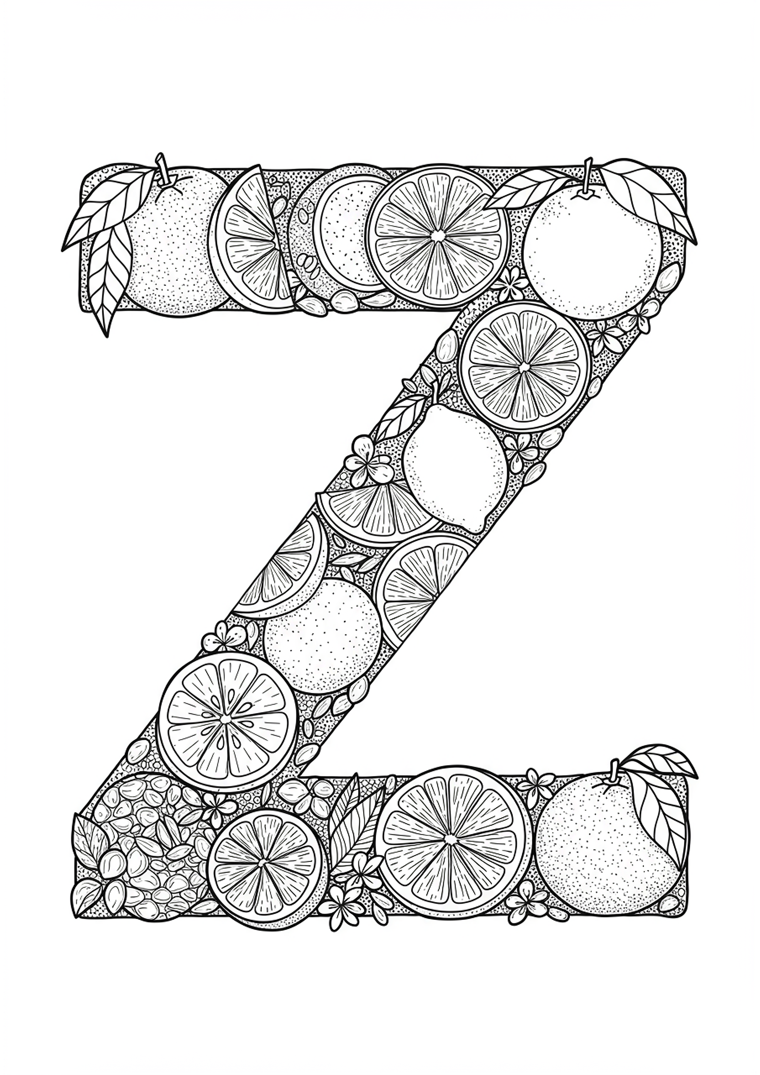Zesty Fruits Letter Z Coloring Page - Free Coloring Page | TryColoringPages