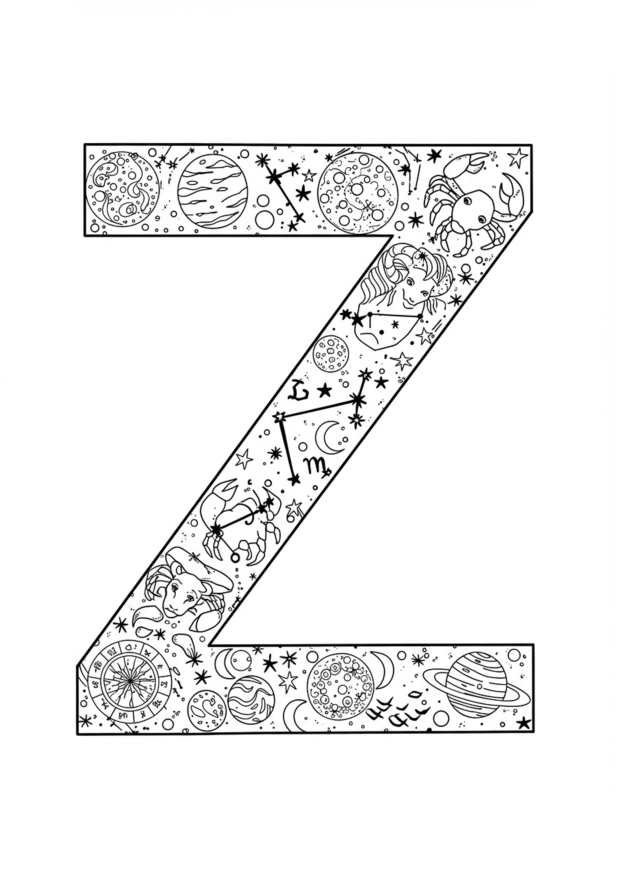 Zodiac Constellations Letter Z Coloring Page - Free Coloring Page ...